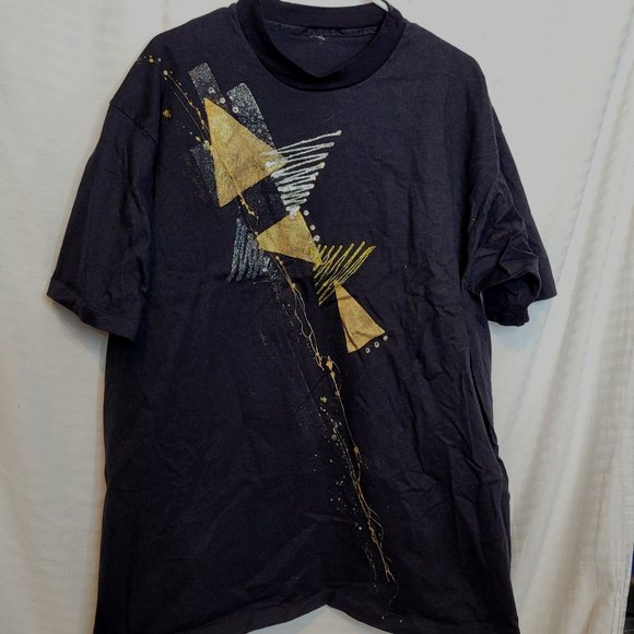 unbranded | Tops | Vintage Embellished Tshirt Black Gold Puff Paint ...